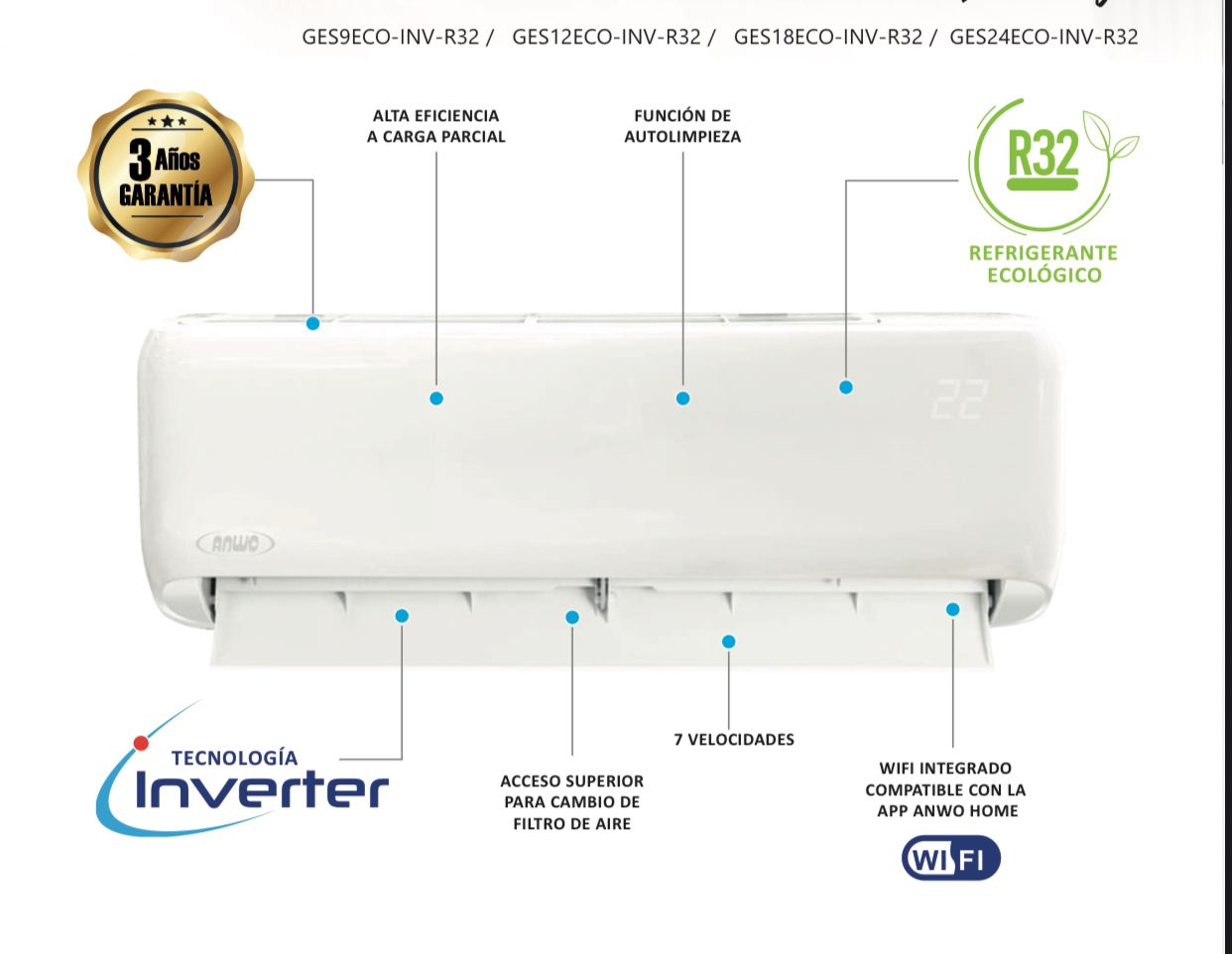 AIRE ACONDICIONADO 12.000BTU ANWO INFINITY INVERTER WIFI – ImperioFrio